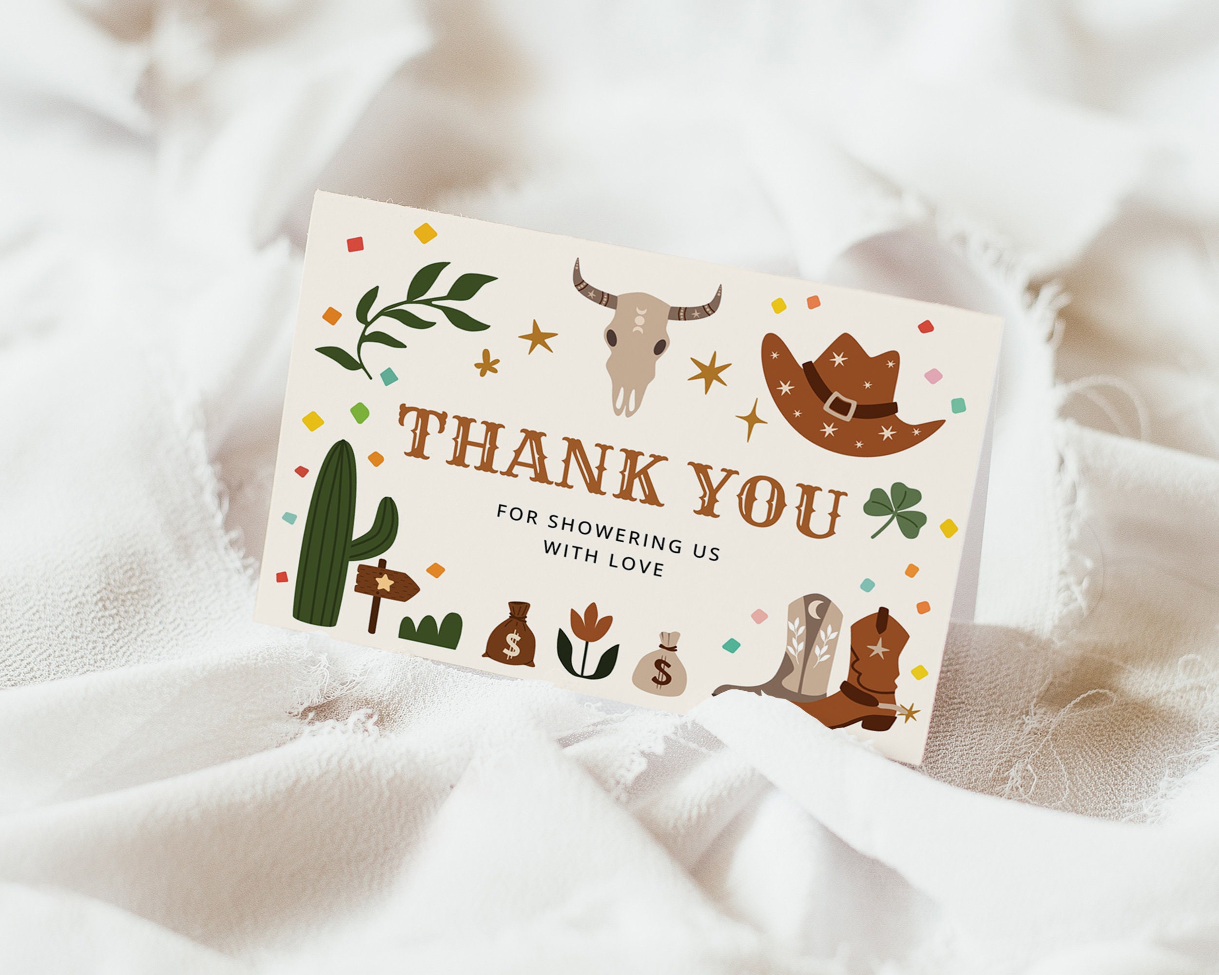 Little Cowboy Baby Shower Thank You Cards Template, Printable Western ...