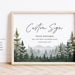 Mountain Custom Wedding Sign Template, Woodland Forest Reception Table ...
