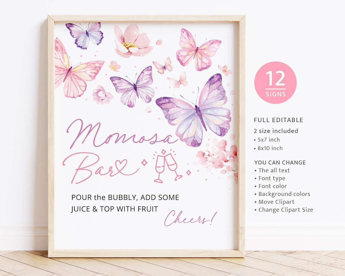Little Butterfly Baby Shower Signs Bundle Template, Printable Editable ...