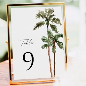 Palm Tree Wedding Table Numbers Card Template, Destination Beach ...