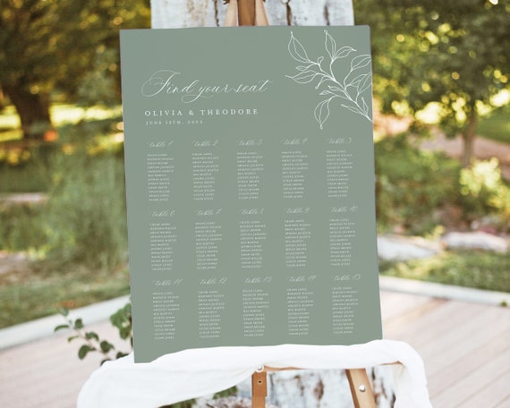 Wedding Table Seating Chart Sign Template Sage Green - Etsy