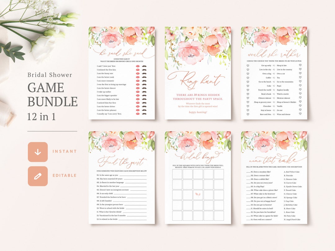 12 Editable Bridal Shower Games Bundle Wedding Shower Virtual Game ...