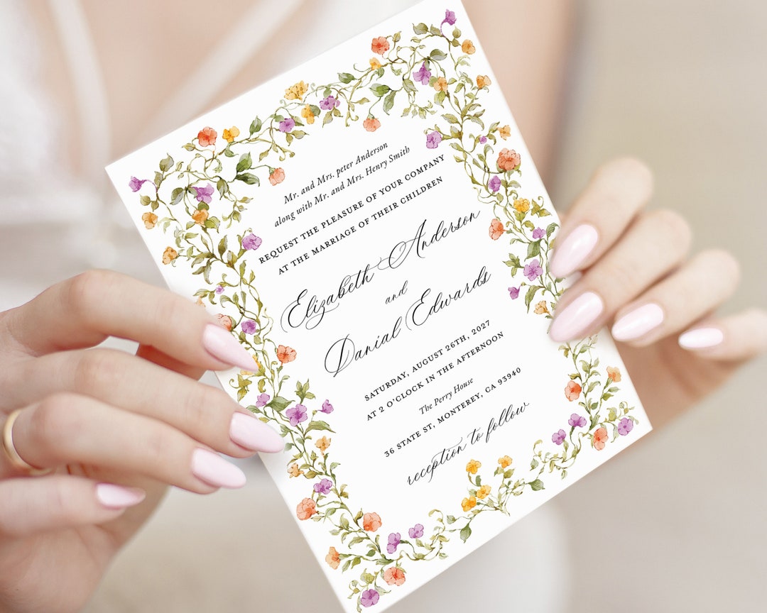 Classic Floral Wedding Invitation Template, Colorful Elegant Wedding ...