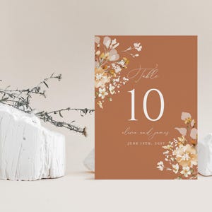 Terracotta Wedding Table Numbers Card Template, Boho Floral Table ...