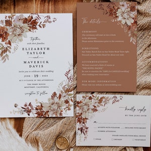Fall Terracotta Wedding Invitation Template Set, Rustic Greenery ...