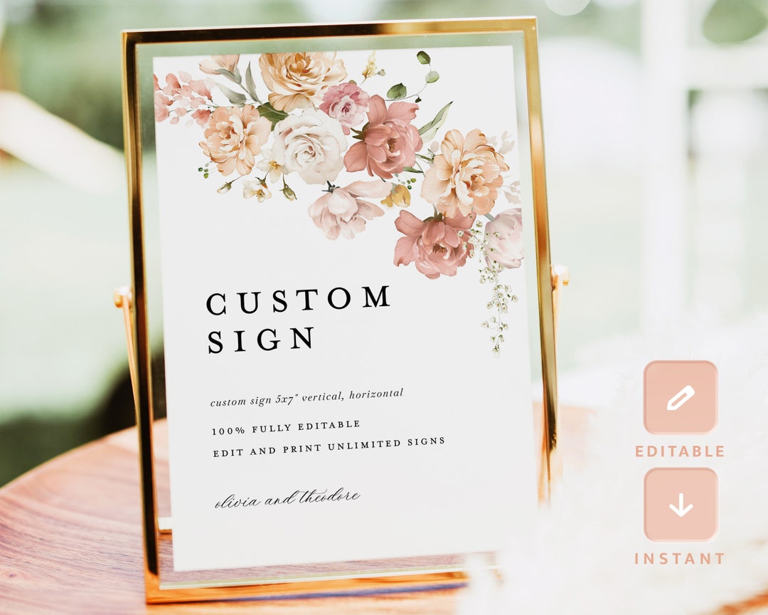 Dusty Rose Custom Wedding Sign Template, Boho Blush Pink Reception ...