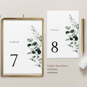 Sage Green Wedding Table Number Card Template, Greenery Table Numbers ...