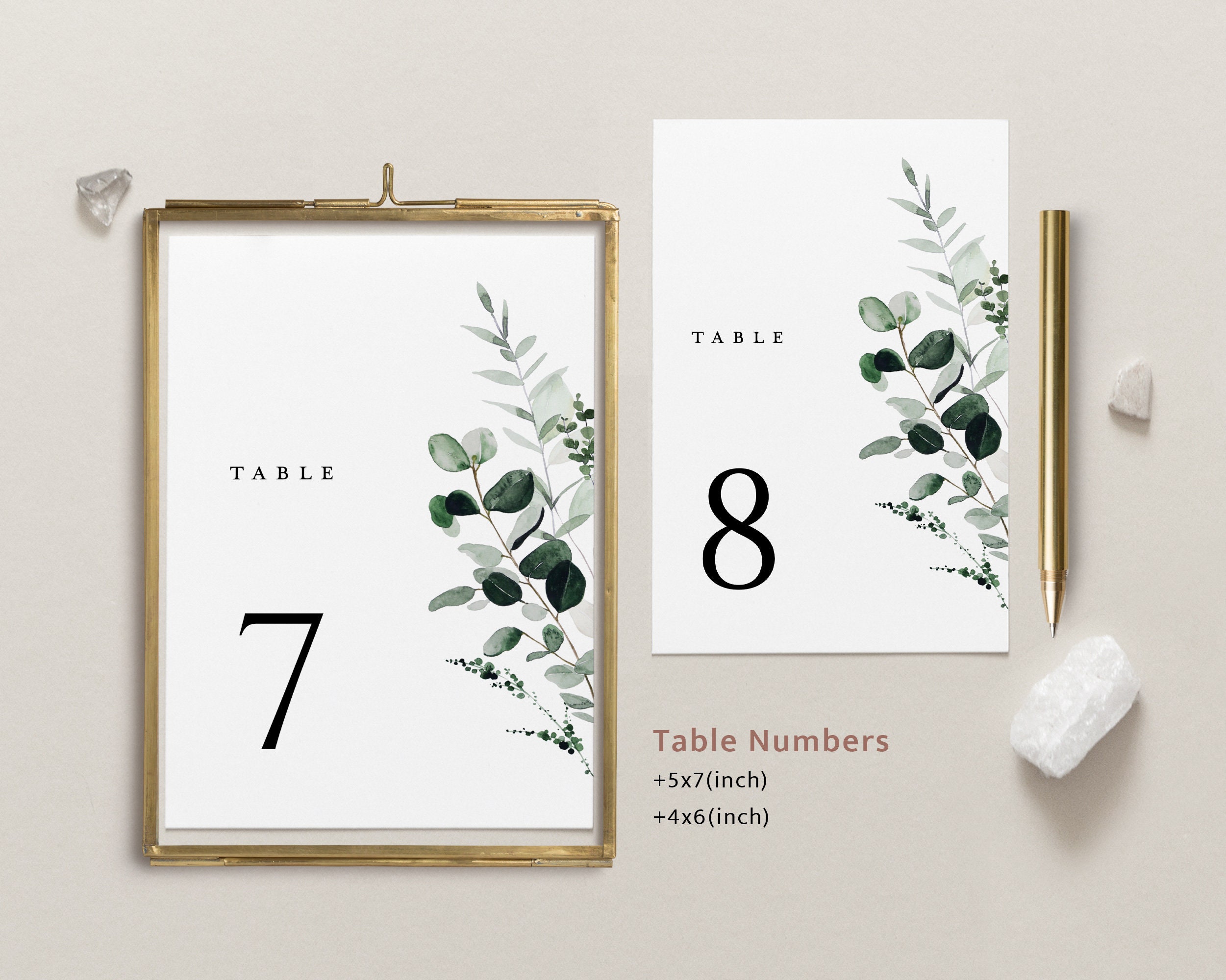 Sage Green Wedding Table Number Card Template, Greenery Table Numbers ...