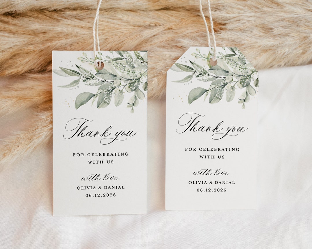 Boho Wedding Favors Tag Template, Sage Green Thank You Tag, Greenery ...