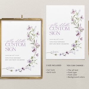 Boho Floral Custom Wedding Sign Template, Lavender Reception Table ...