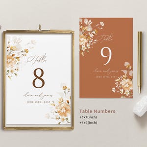 Terracotta Wedding Table Numbers Card Template, Boho Floral Table ...
