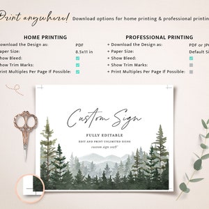 Mountain Custom Wedding Sign Template, Woodland Forest Reception Table ...