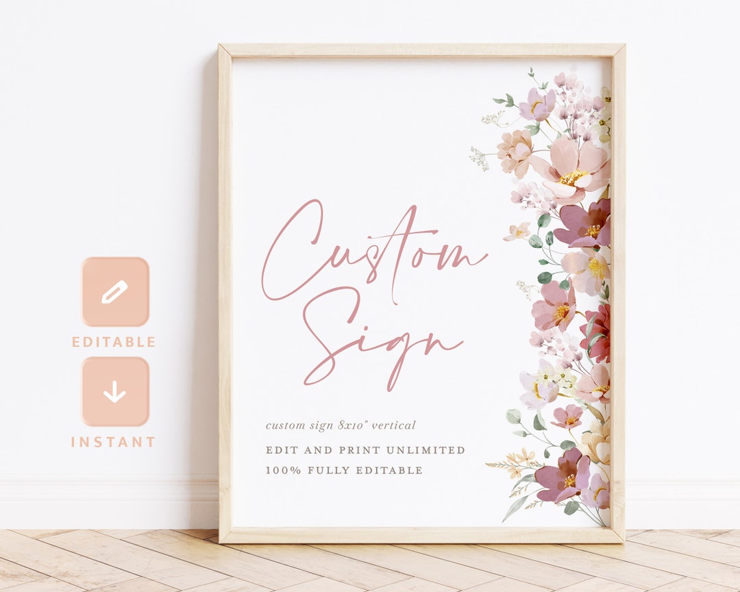 Boho Floral Custom Wedding Sign Template, Bridal Shower Blush Pink ...