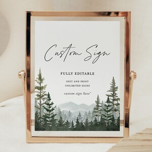 Mountain Custom Wedding Sign Template, Woodland Forest Reception Table ...