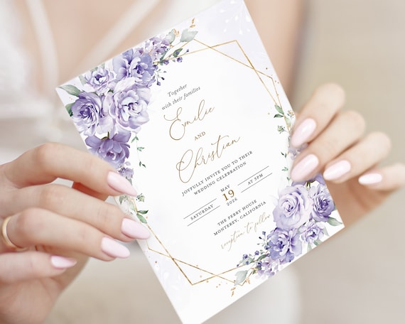 Lavender Wedding Invitations Printable Lilac & Lavender Floral