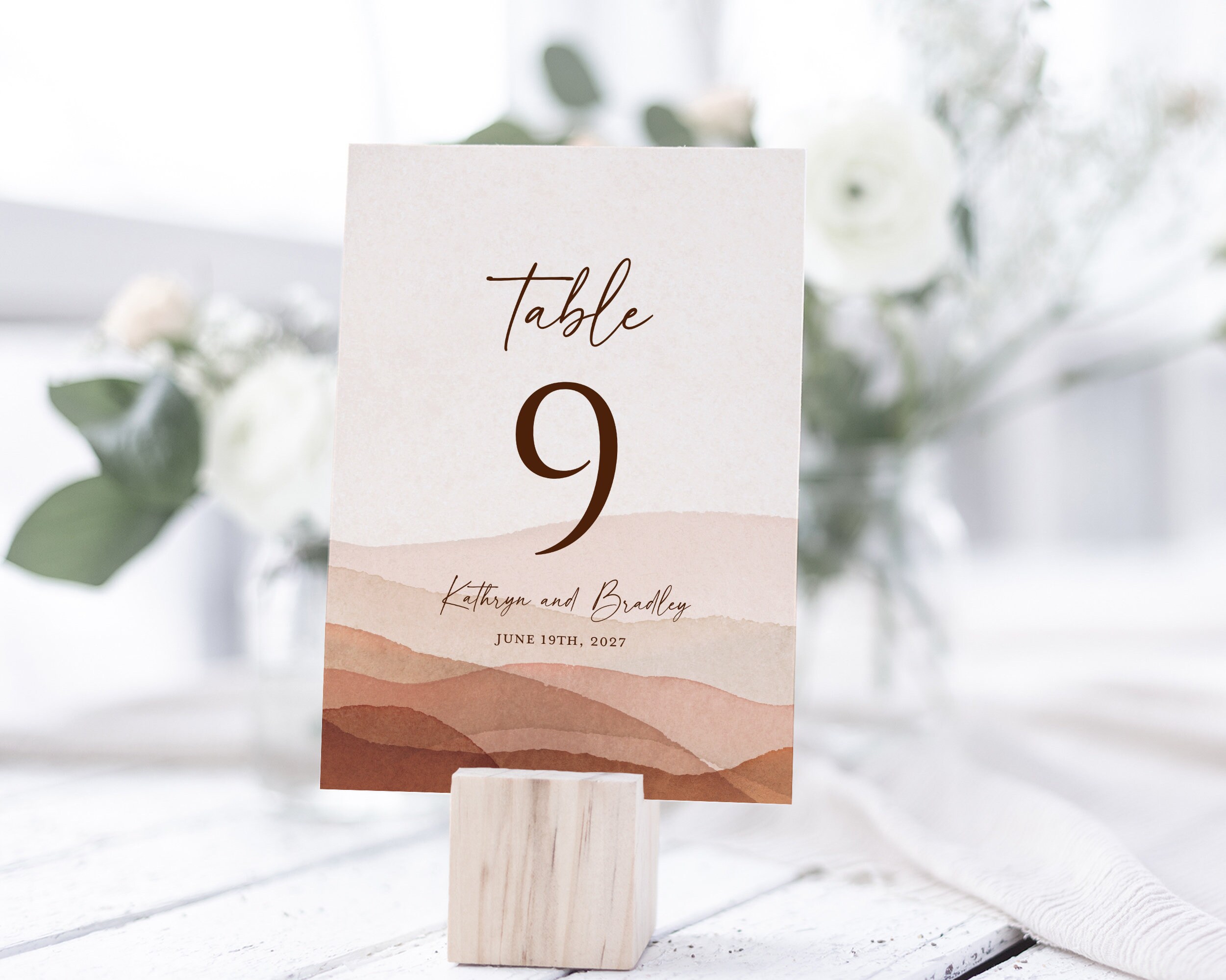 Terracotta Modern Wedding Table Numbers Card Template, Minimalist ...