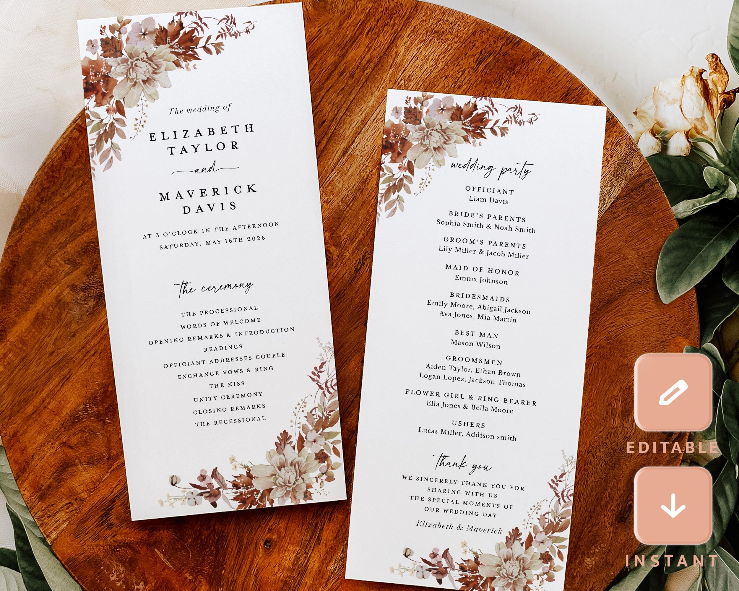 Fall Terracotta Wedding Programs Template, Rustic Ceremony Program ...