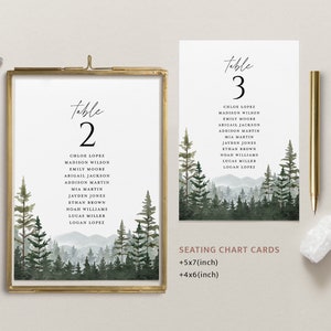 Mountain Wedding Seating Chart Card Template, Woodland Table Numbers ...