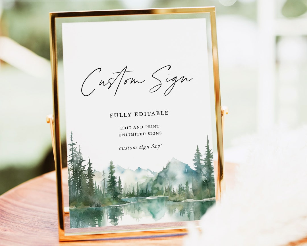 Mountain Custom Wedding Sign Template, Lake Woodland Forest Reception ...
