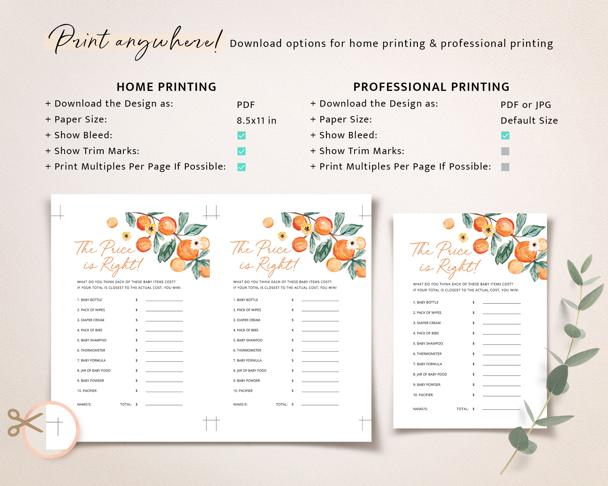 Baby Shower Games, Printable Orange Citrus Baby Shower, Editable A ...