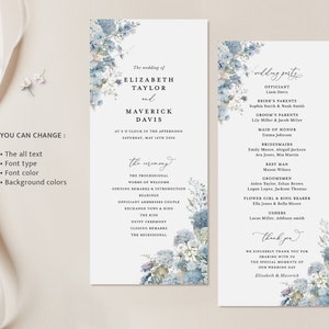 Dusty Blue Wedding Programs Template, Floral Ceremony Program, Boho ...