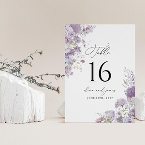 Lavender Lilac Wedding Table Numbers Card Template, Floral Boho Table Numbers, Elegant Purple ...