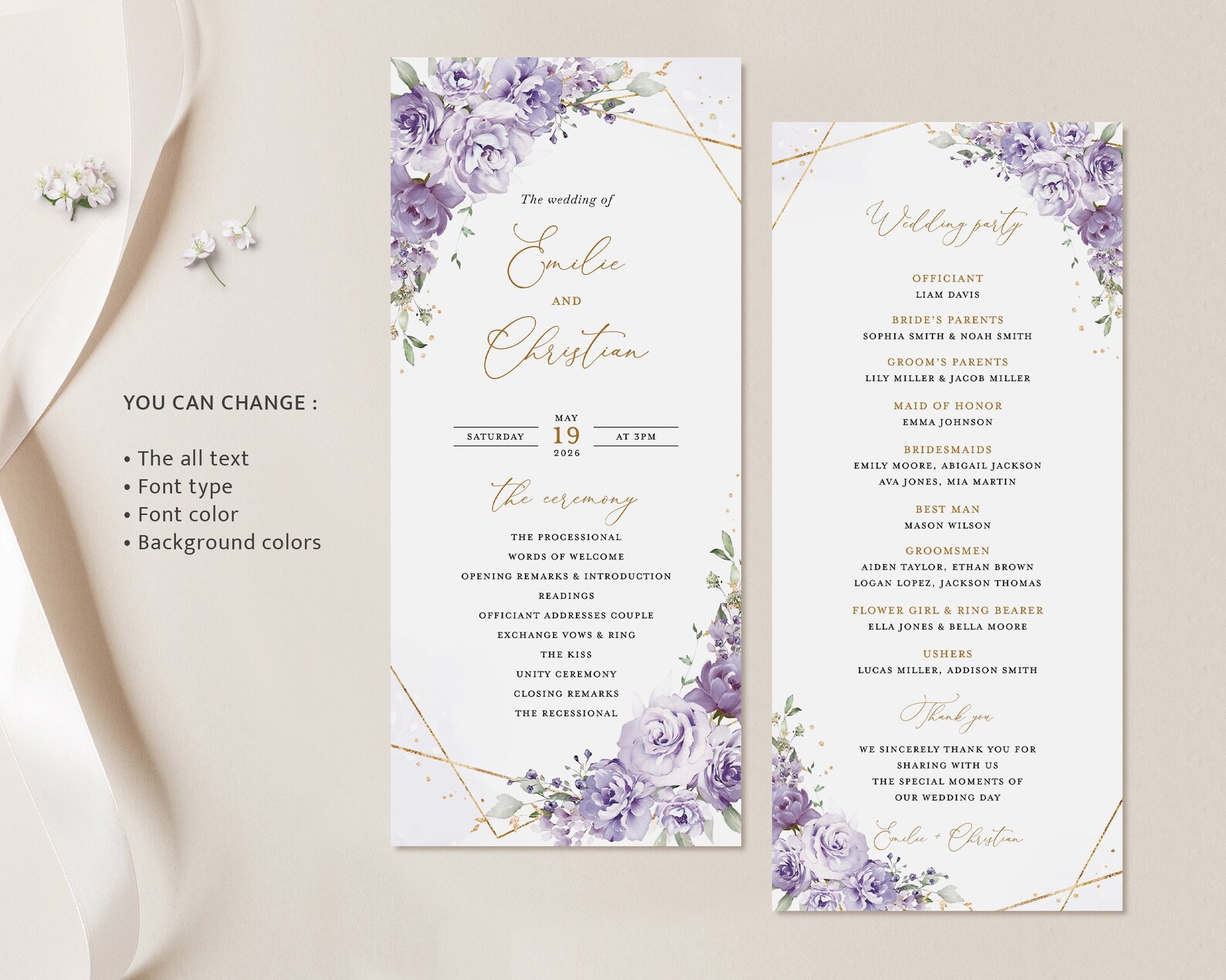 Lavender Wedding Programs Template, Ceremony Lilac Floral Program ...