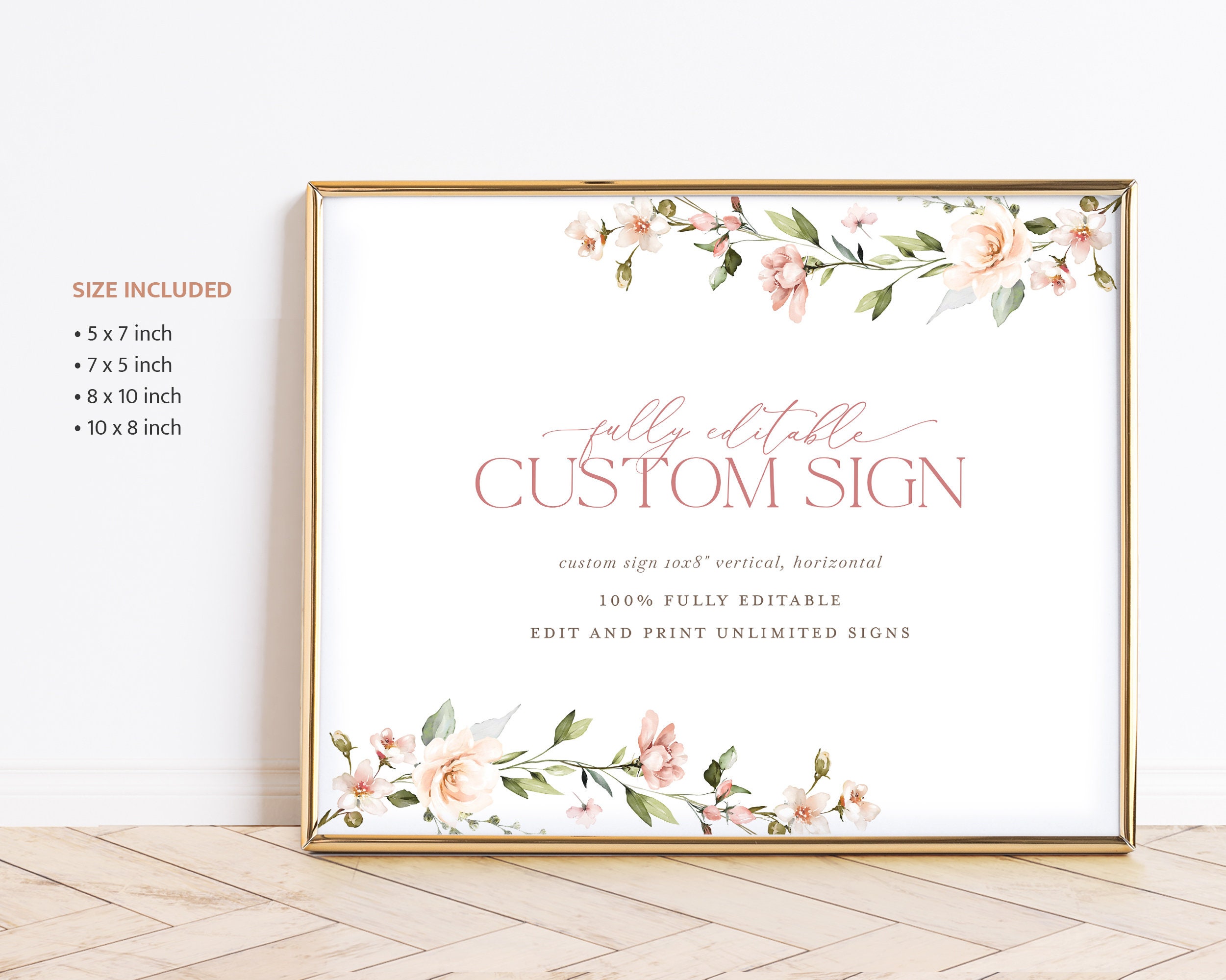 Boho Floral Custom Wedding Sign Template Blush Pink Reception | Etsy