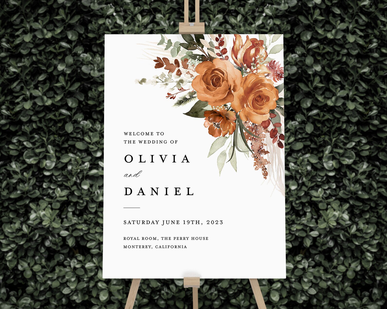 Boho Terracotta Wedding Welcome Sign Template, Floral Burnt Orange Rose ...