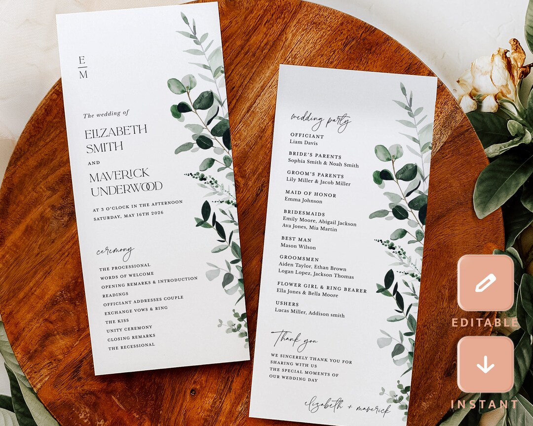 Sage Green Wedding Programs Template, Ceremony Modern Minimal Program ...