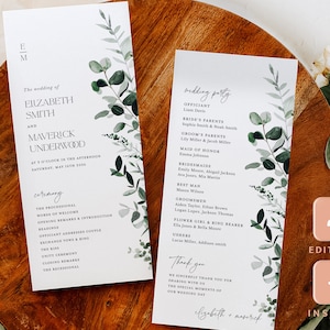Sage Green Wedding Programs Template, Ceremony Modern Minimal Program, Printable Rustic Greenery ...