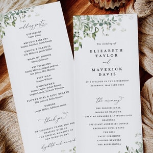 Minimal Wedding Programs Template, Sage Greenery Ceremony Program ...