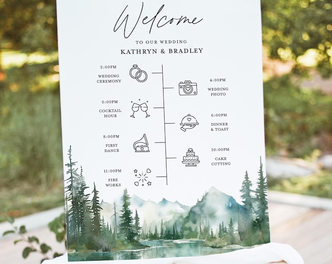 Welcome Sign Template, Printable Timeline With Wedding Day Icons ...