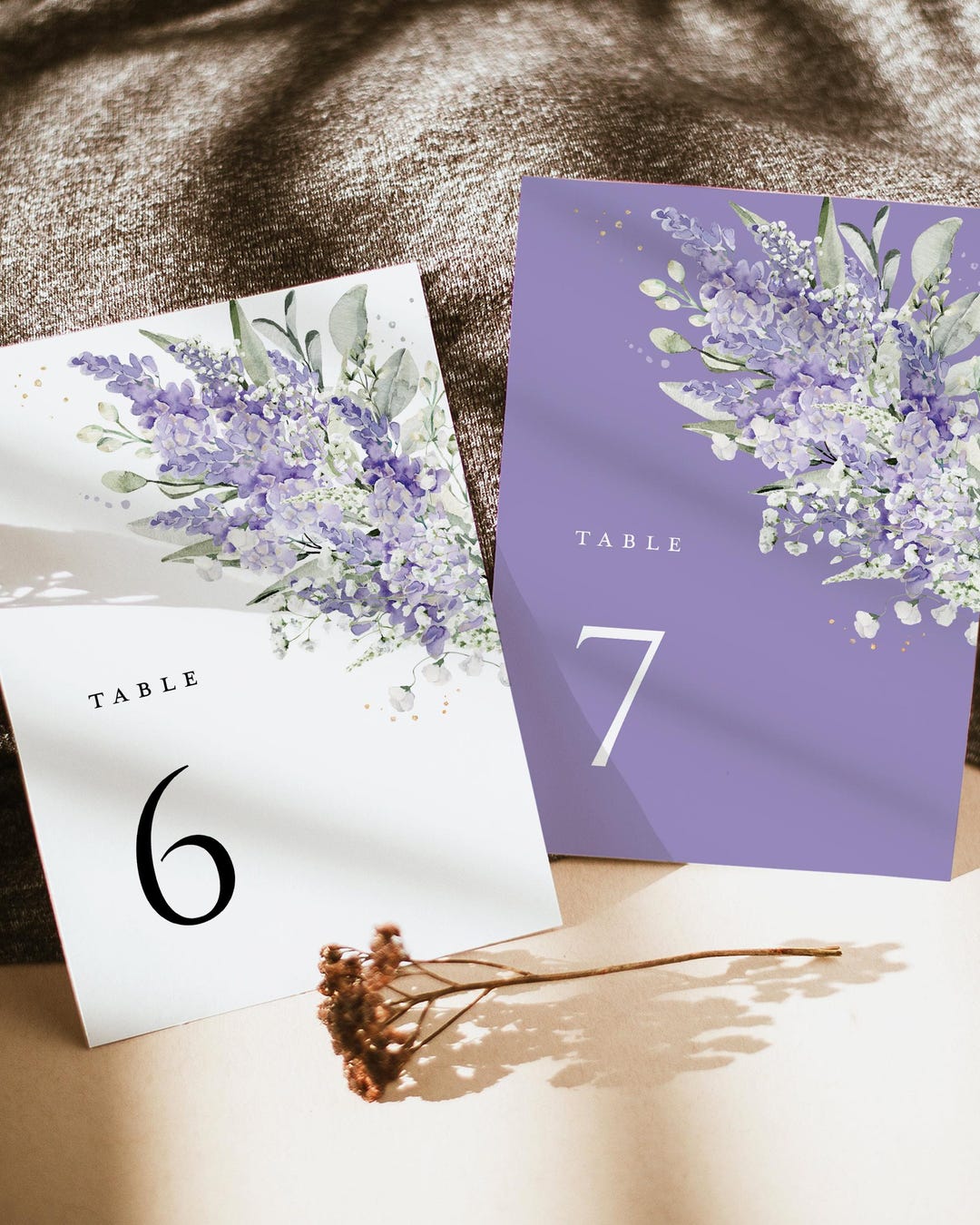 Lavender Wedding Table Numbers Card Template, Lilac Boho Floral Table ...