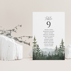 Mountain Wedding Seating Chart Card Template, Woodland Table Numbers ...