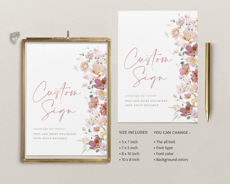 Boho Floral Custom Wedding Sign Template, Bridal Shower Blush Pink ...