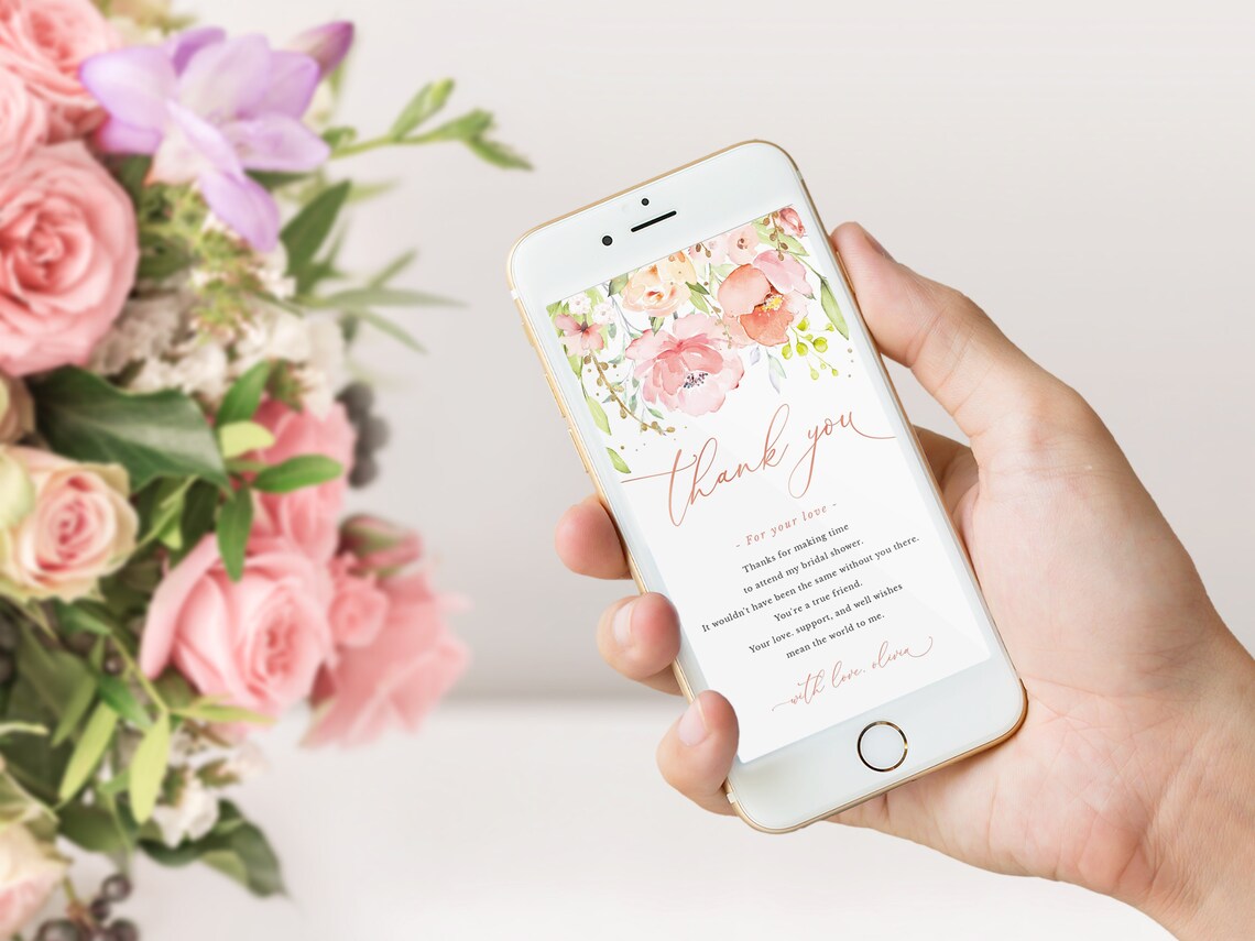 Editable Electronic Thank You Note Mobile Card Blush Pink | Etsy