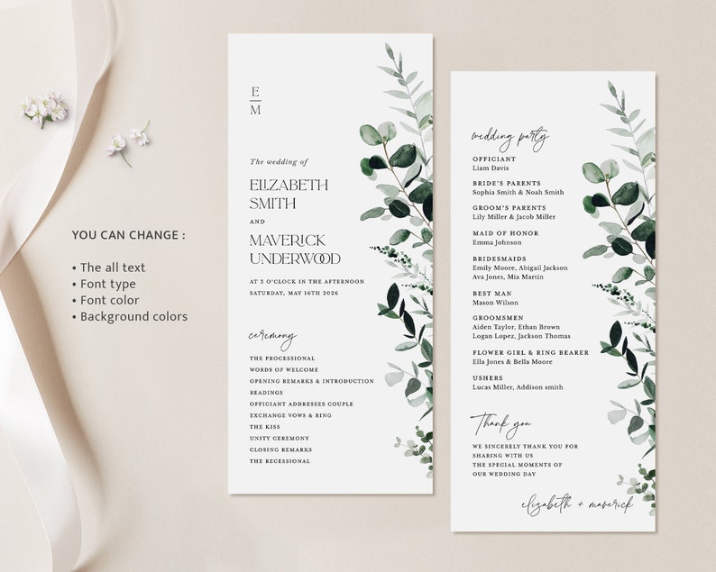 Sage Green Wedding Programs Template Ceremony Modern Minimal - Etsy