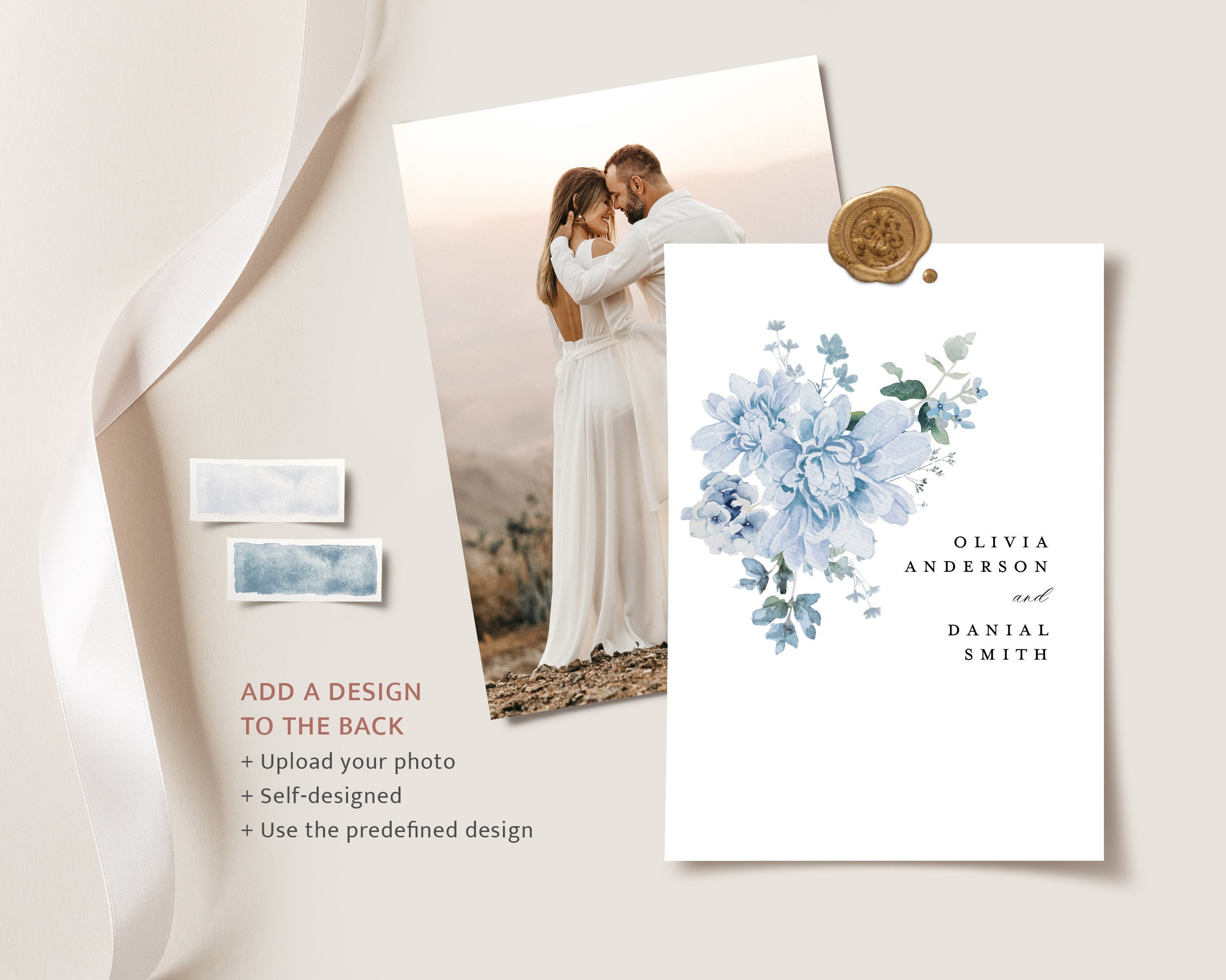 Dusty Blue Wedding Invitation Template Steel Blue Floral - Etsy