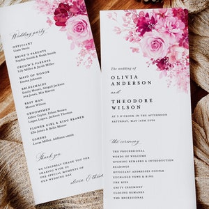 Hot Pink Wedding Programs Template, Floral Ceremony Program, Elegant ...