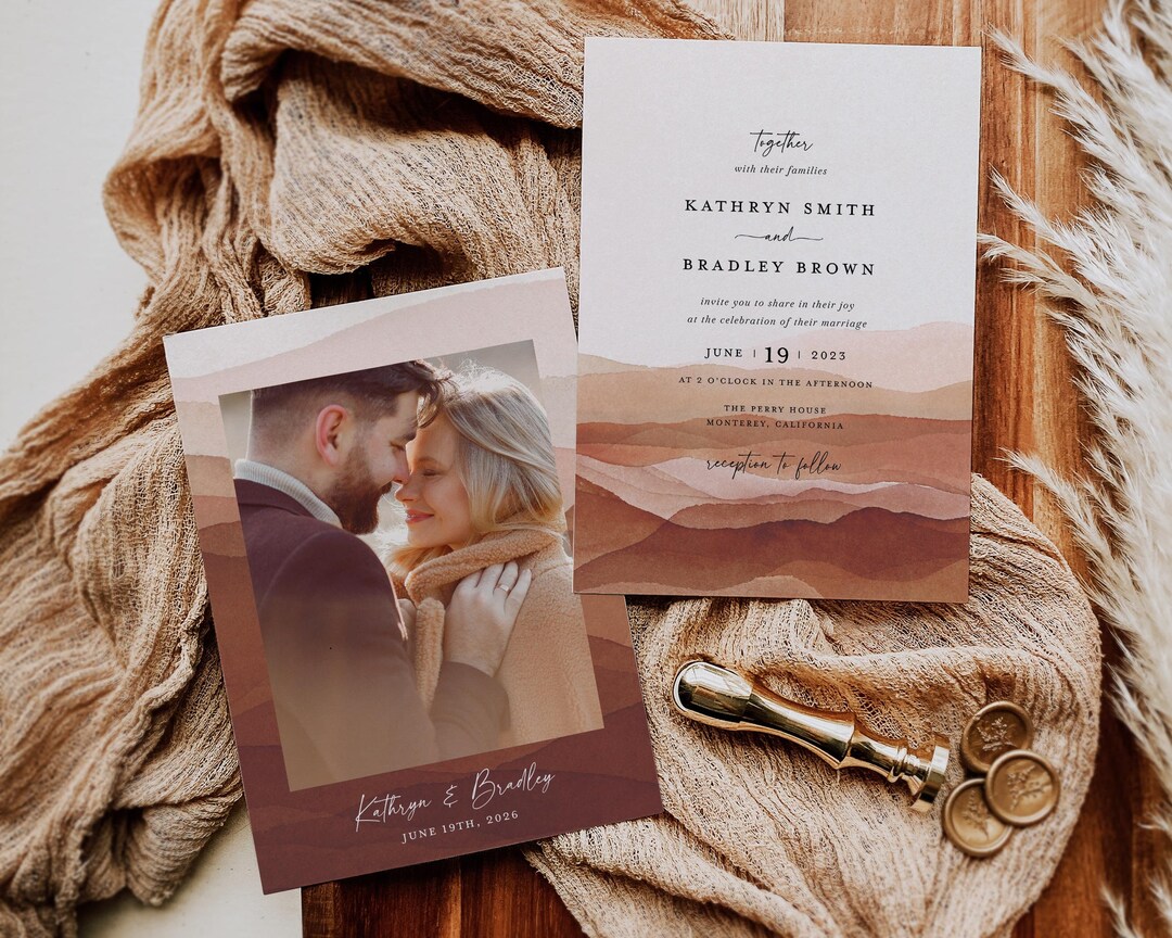 Minimalist Terracotta Wedding Invitation Template, Modern Desert ...