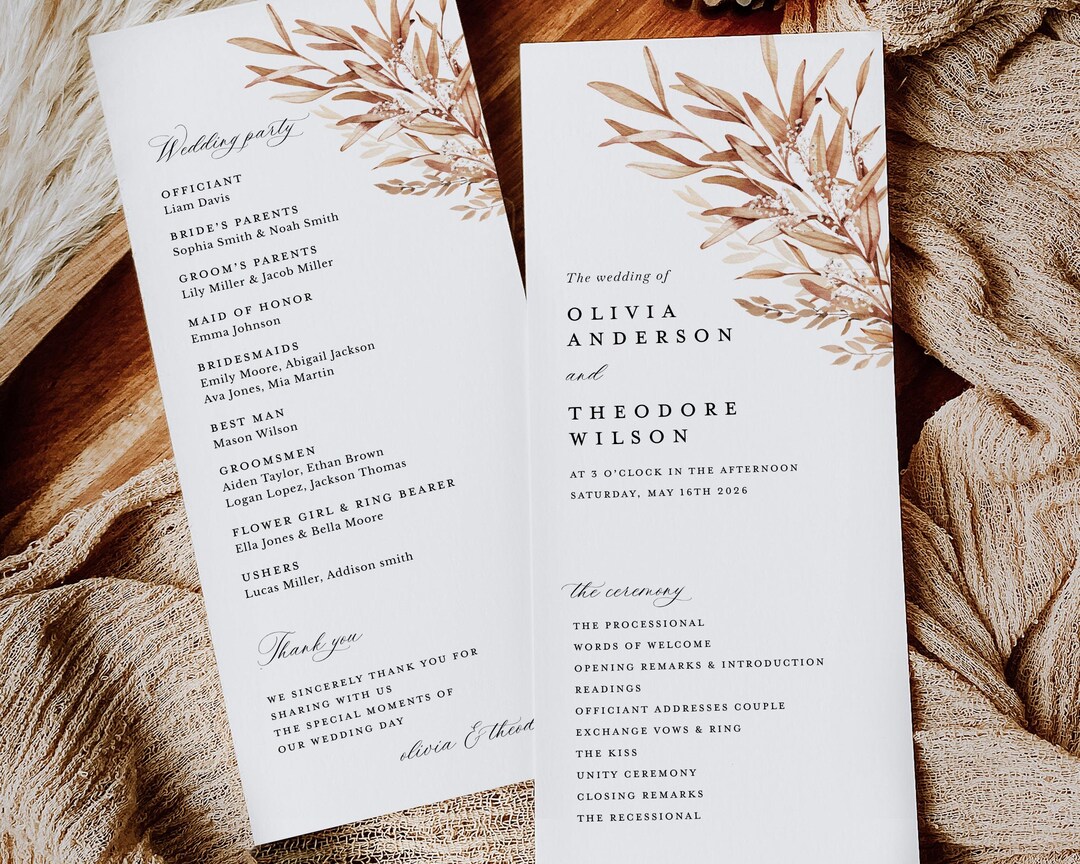 Terracotta Wedding Programs Template, Rustic Ceremony Program, Fall ...