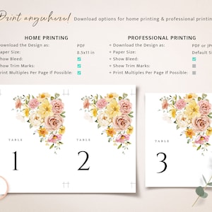 Colorful Pastel Wedding Table Numbers Card Template, Floral Pink Yellow ...