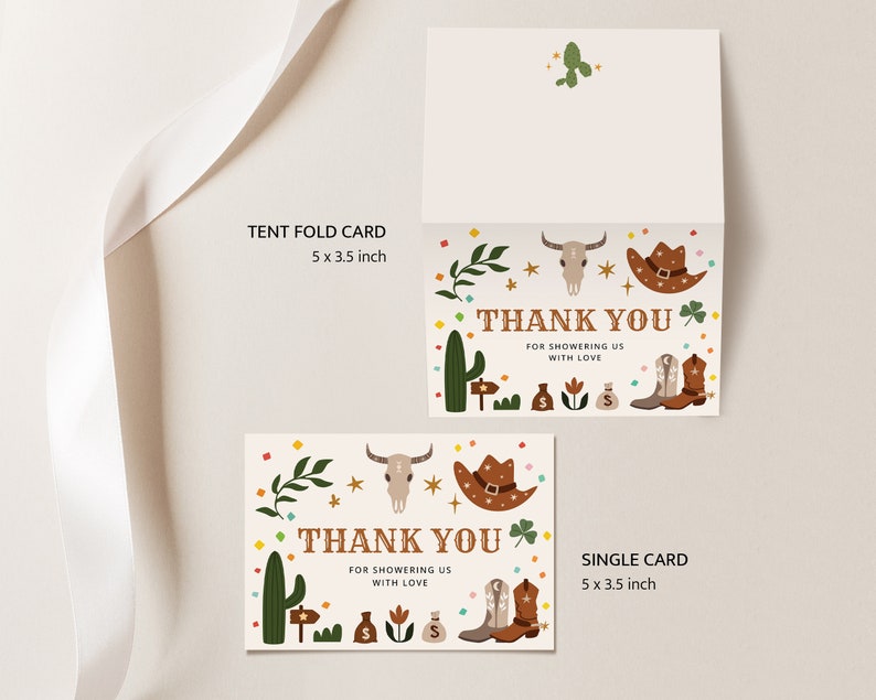 Little Cowboy Baby Shower Thank You Cards Template, Printable Western ...