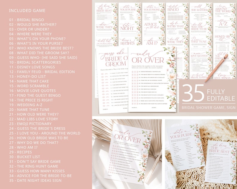 Boho Bridal Shower Invitation Bundle Printable Floral Blush - Etsy