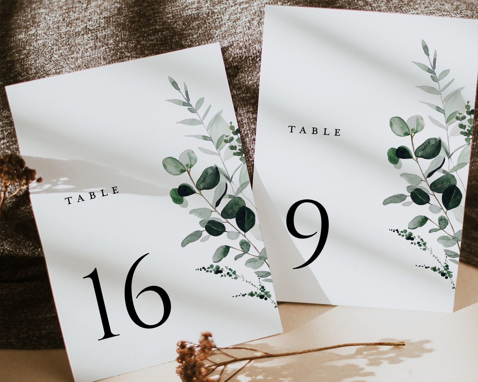 Sage Green Wedding Table Number Card Template, Greenery Table Numbers ...