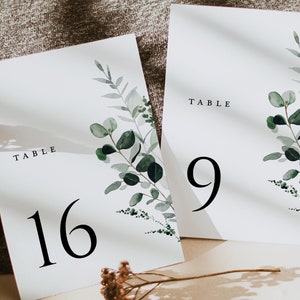 Sage Green Wedding Table Number Card Template, Greenery Table Numbers ...
