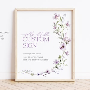 Boho Floral Custom Wedding Sign Template, Lavender Reception Table ...