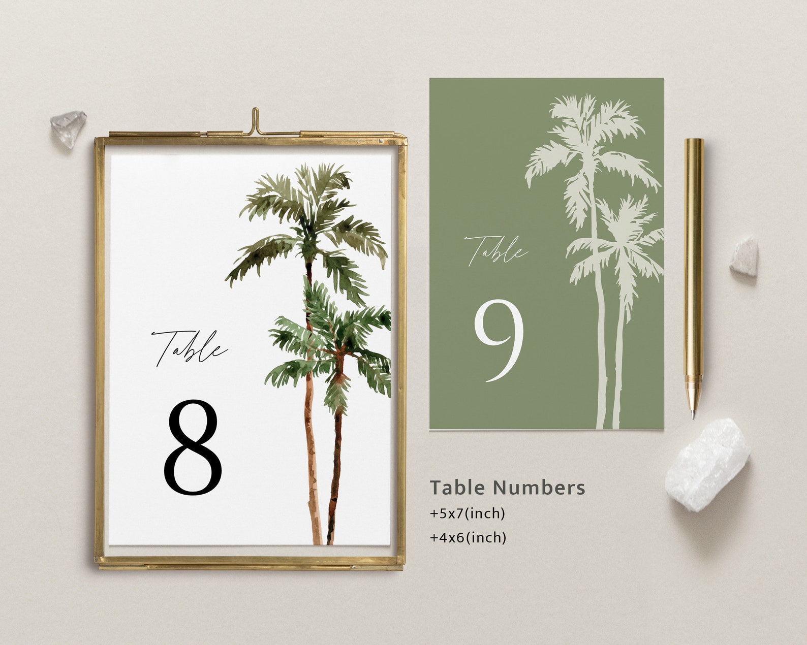 Palm Tree Wedding Table Numbers Card Template, Destination Beach ...