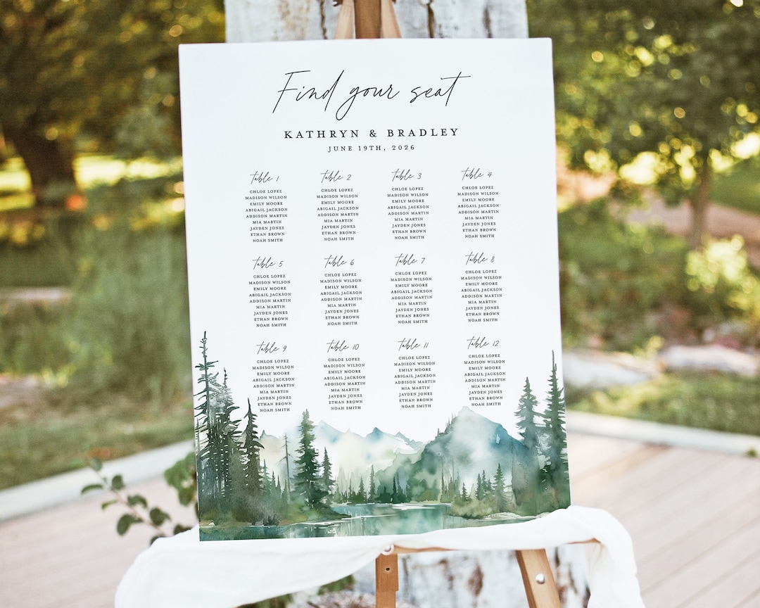Mountain Wedding Seating Chart Sign Template, Lake Woodland Forest ...